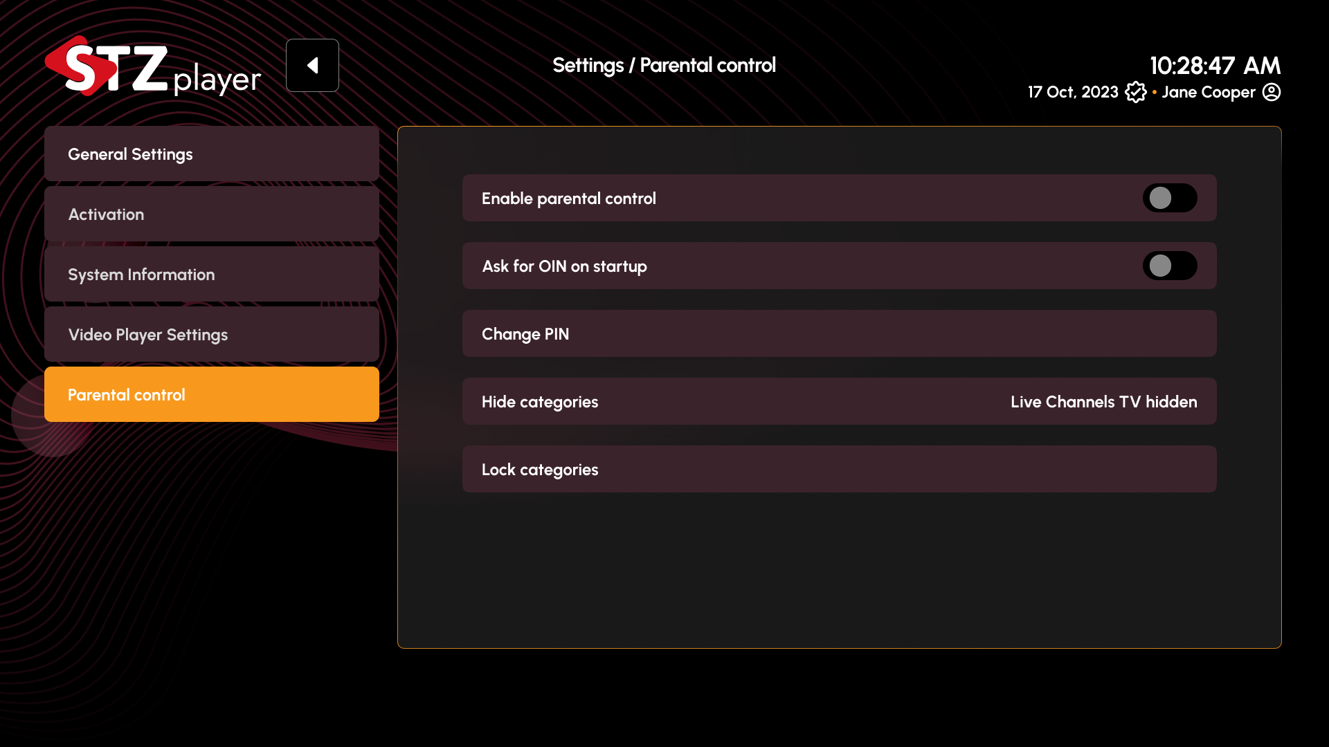 Parental Control System - STZ Player Documentation
